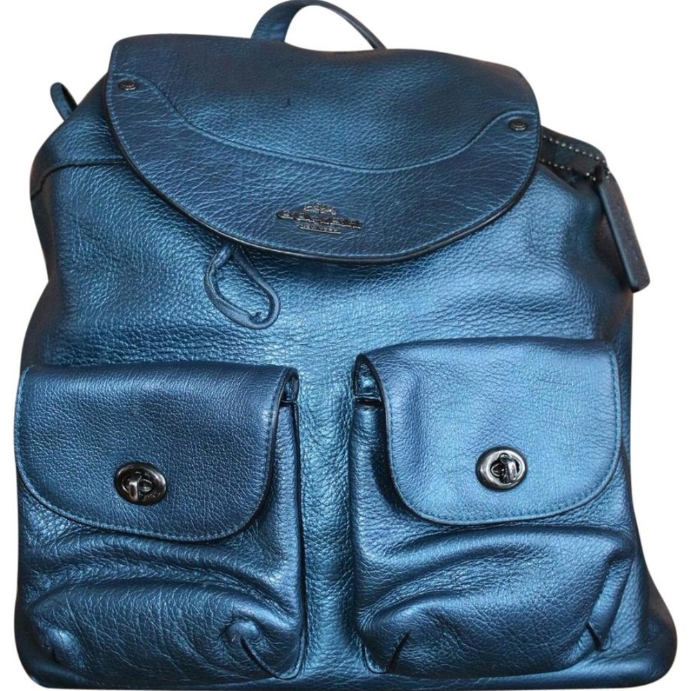 Coach Mickie Metallic Blue Leather Backpack - Gem